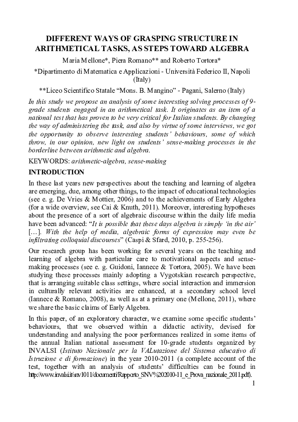 (PDF) Different Ways of Grasping Structure in Arithmetical Tasks, as ...