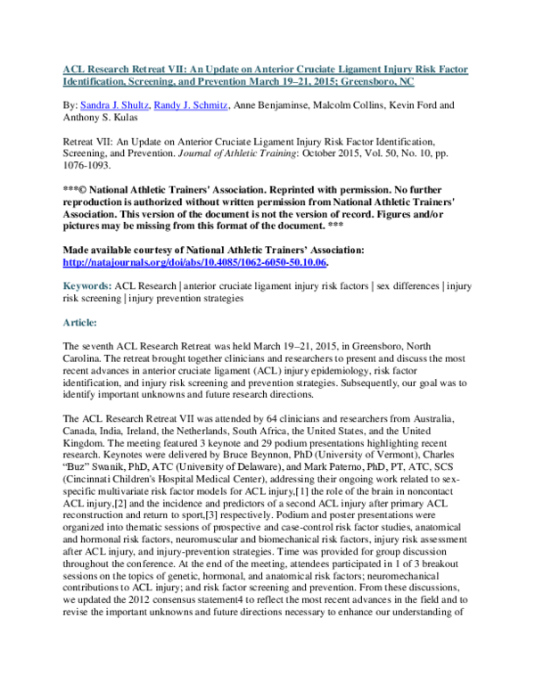 (PDF) ACL Research Retreat VII: An Update on Anterior Cruciate Ligament ...