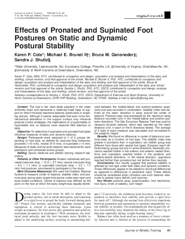 (PDF) Effects of Pronated and Supinated Foot Postures on Static and ...