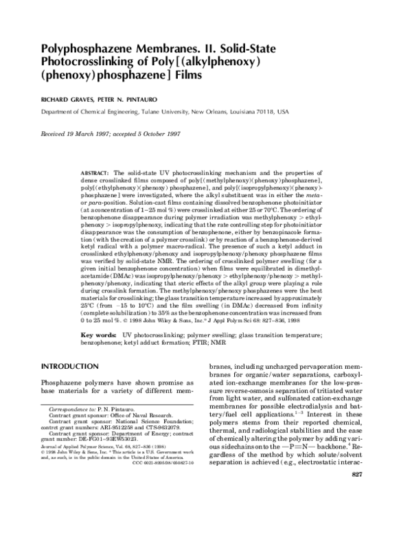 (PDF) Polyphosphazene membranes. II. Solid-state photocrosslinking of ...