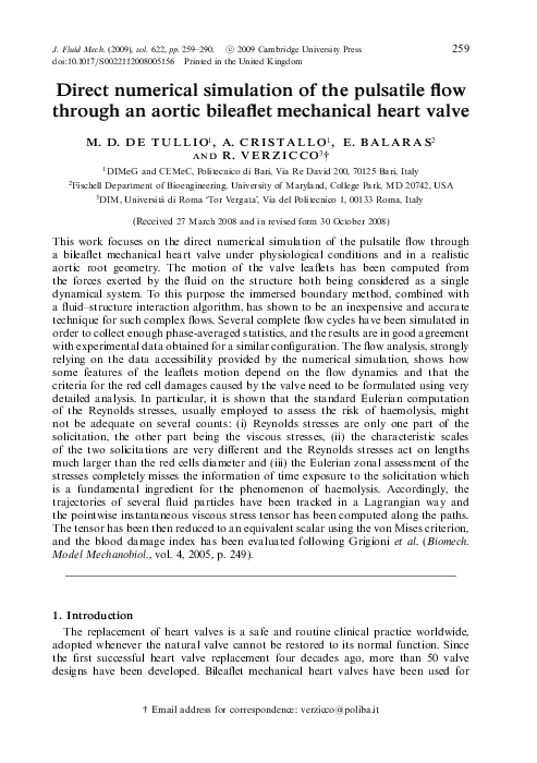 Pdf Direct Numerical Simulation Of The Pulsatile Flow Through An