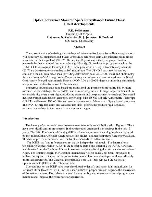 (PDF) Optical Reference Stars for Space Surveillance: Future Plans ...