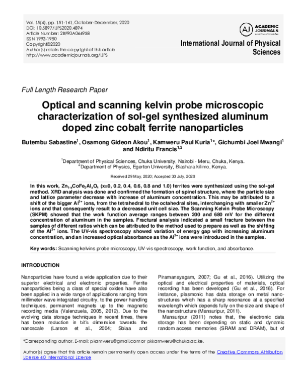 (PDF) Optical and scanning kelvin probe microscopic characterization of sol-gel synthesized ...