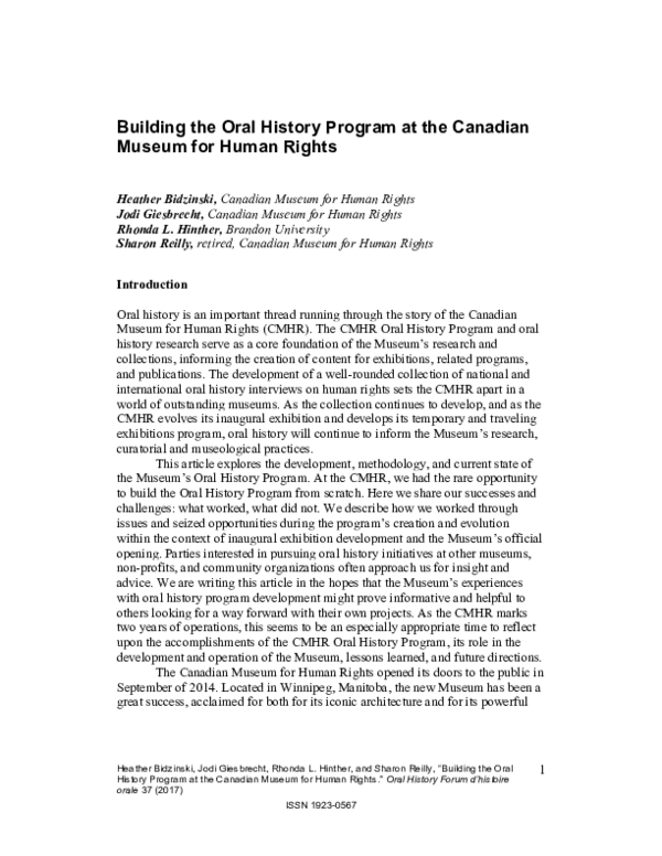 (PDF) Building the Oral History Program at the Canadian Museum for ...