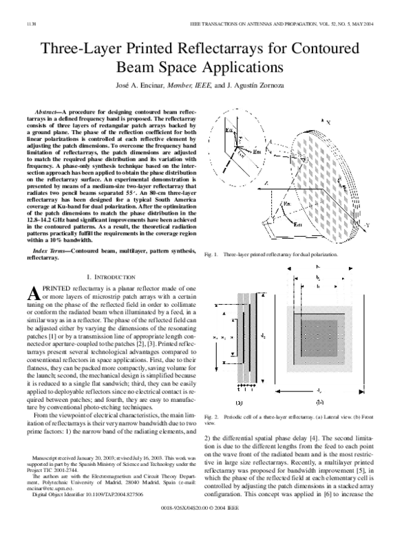 (PDF) Three-layer printed reflectarrays for contoured beam space applications