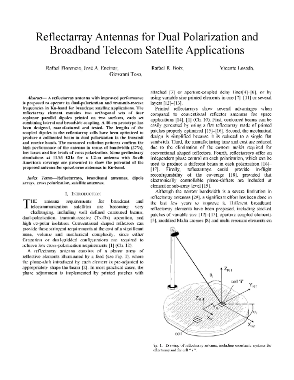 (PDF) Reflectarray Antennas for Dual Polarization and Broadband Telecom Satellite Applications