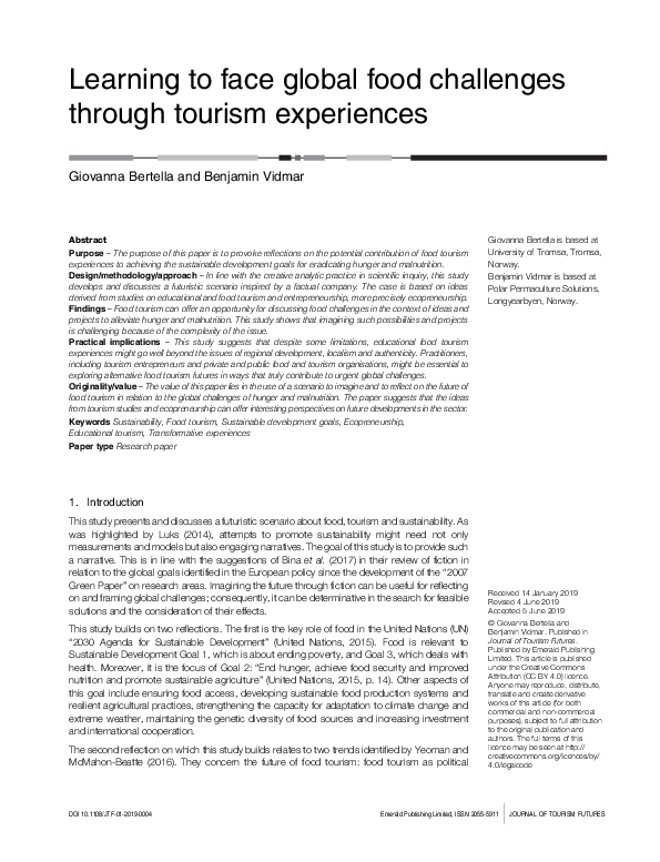 (PDF) Learning to face global food challenges through tourism experiences
