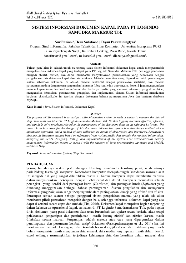(PDF) Sistem Informasi Dokumen Kapal pada PT Logindo Samudra Makmur Tbk
