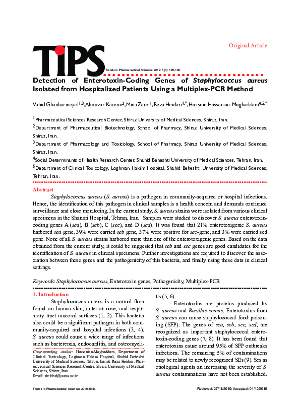 Pdf Detection Of Enterotoxin Coding Genes Of Staphylococcus Aureus