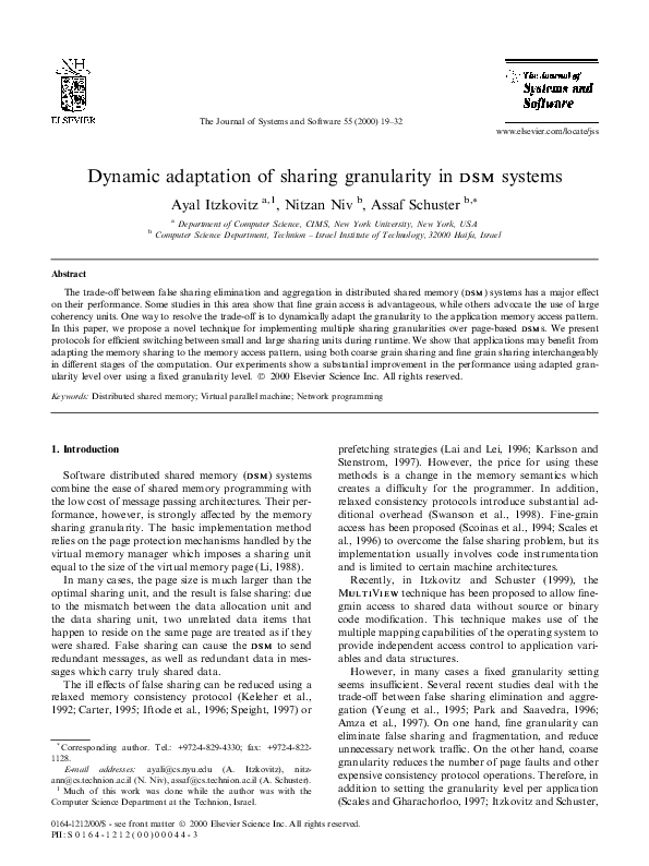 (PDF) Dynamic adaptation of sharing granularity in dsm systems
