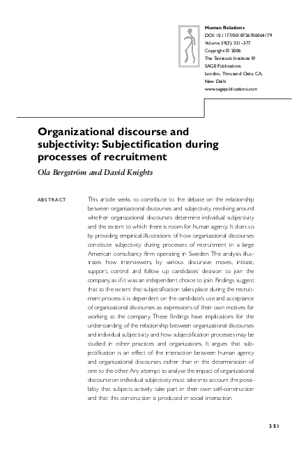 (PDF) Organizational discourse and subjectivity