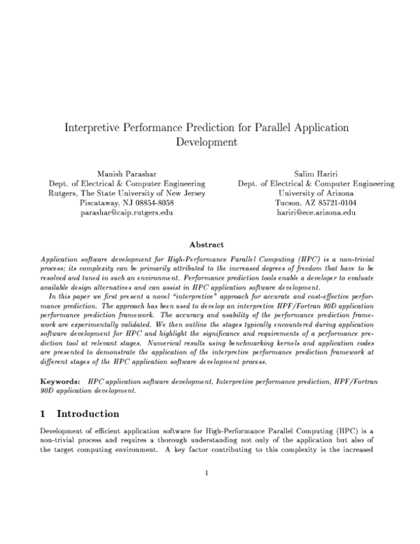 (PDF) Interpretive performance prediction for parallel application development