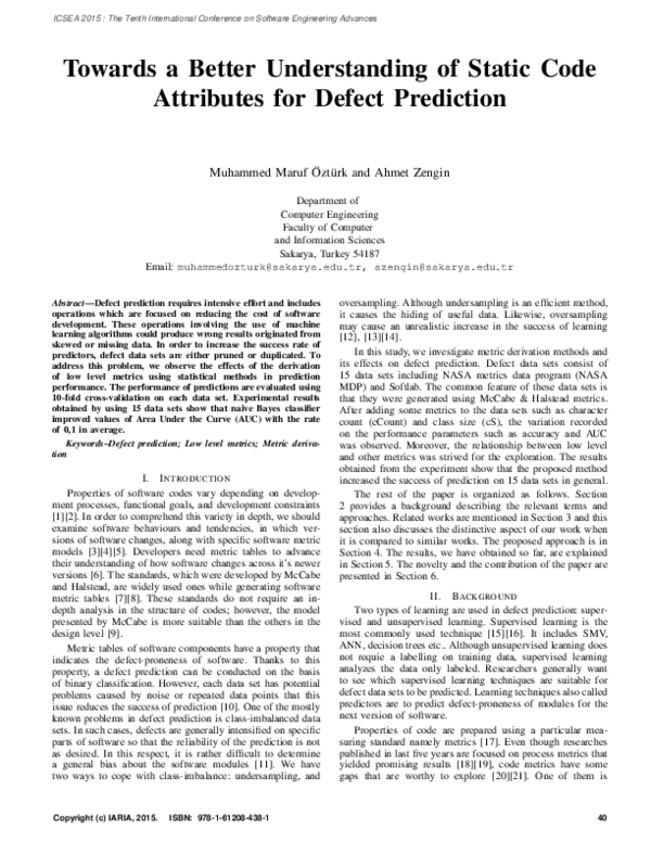 Pdf Towards A Better Understanding Of Static Code Attributes For Defect Prediction Ahmet