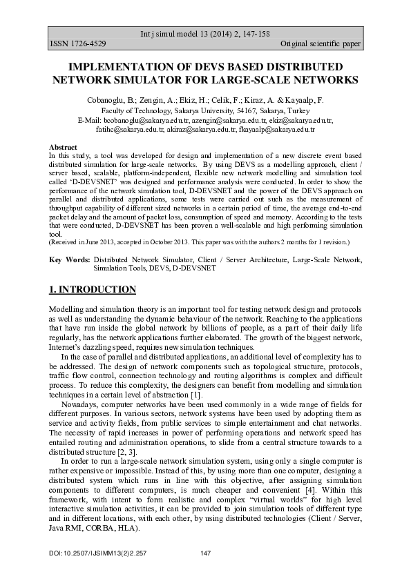 Pdf Implementation Of Devs Based Distributed Network Simulator For