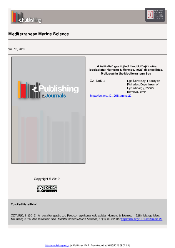 (PDF) A new alien gastropod Pseudorhaphitoma iodolabiata (Hornung ...