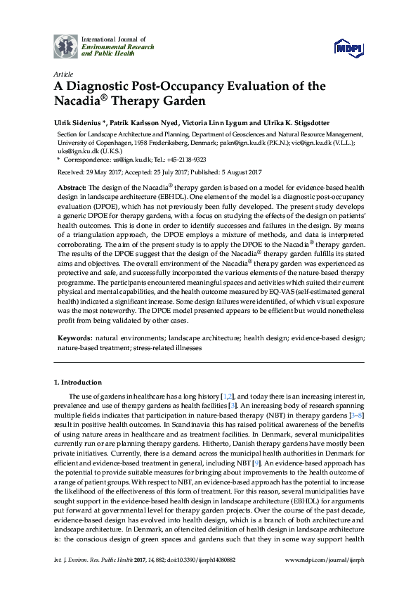 (PDF) A Diagnostic Post-Occupancy Evaluation of the Nacadia® Therapy ...