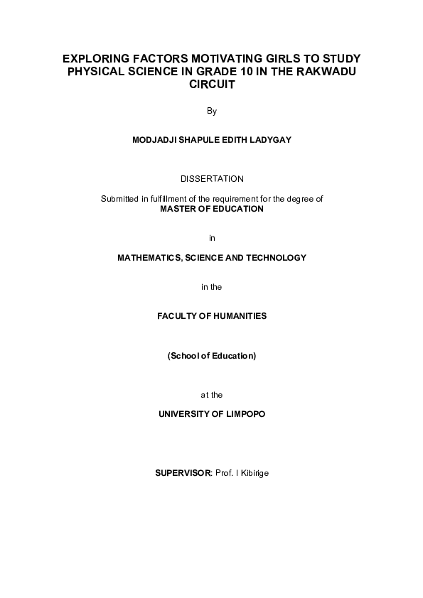(PDF) Exploring factors motivating girls to study Physical science in ...