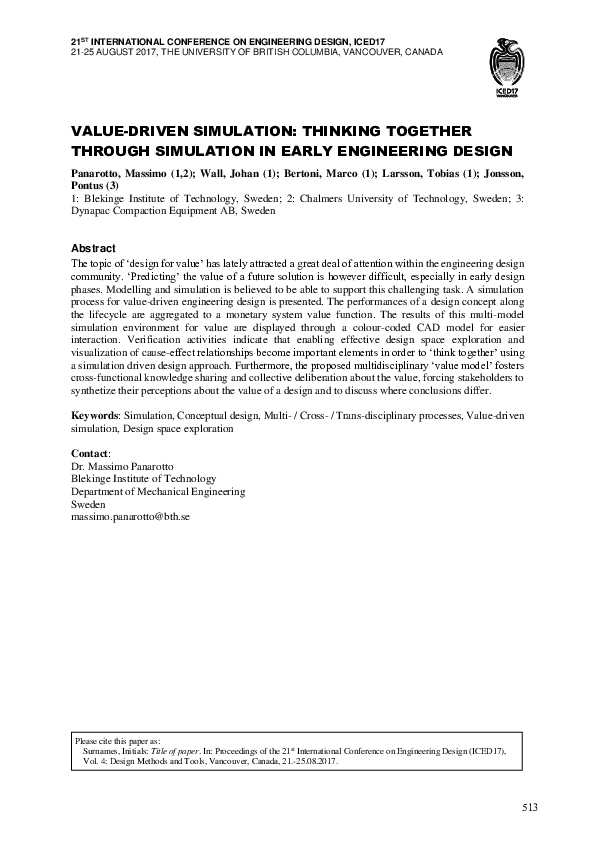 (PDF) Value-driven simulation : thinking together through simulation in early engineering design
