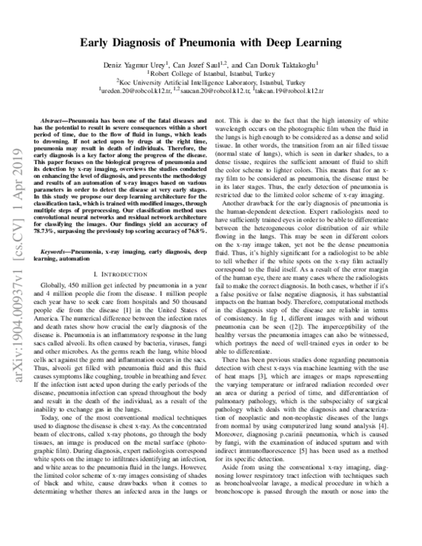 (PDF) Early Diagnosis of Pneumonia with Deep Learning
