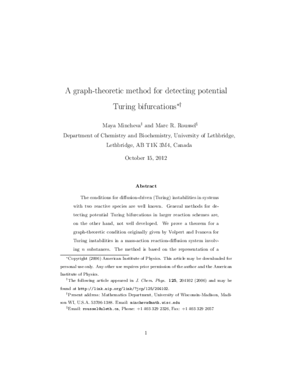 Pdf A Graph Theoretic Method For Detecting Potential Turing Bifurcations