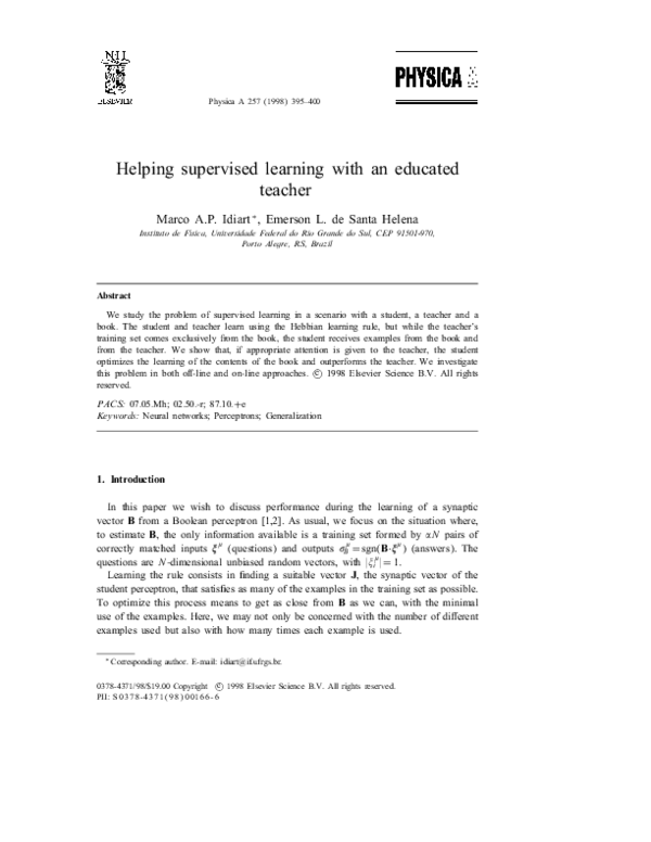(PDF) Helping supervised learning with an educated teacher