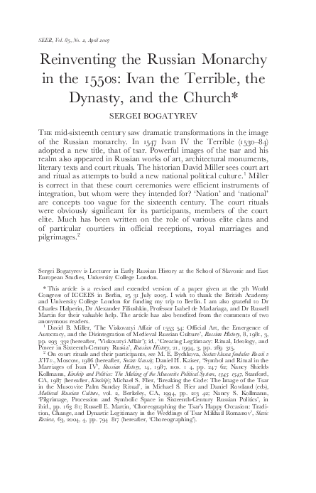 (PDF) Reinventing the Russian monarchy in the 1550s: Ivan the Terrible ...