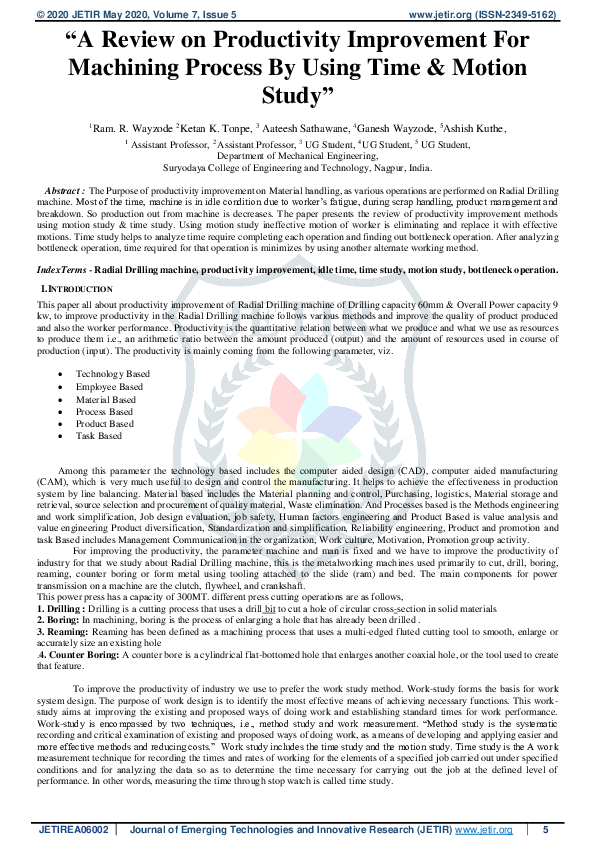 (PDF) “A Review on Productivity Improvement For Machining Process By ...