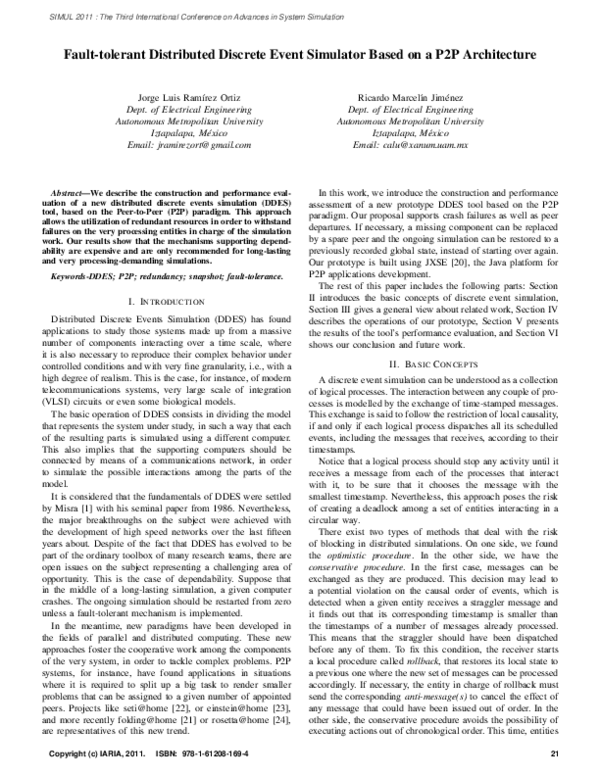Pdf Fault Tolerant Distributed Discrete Event Simulator Based On A