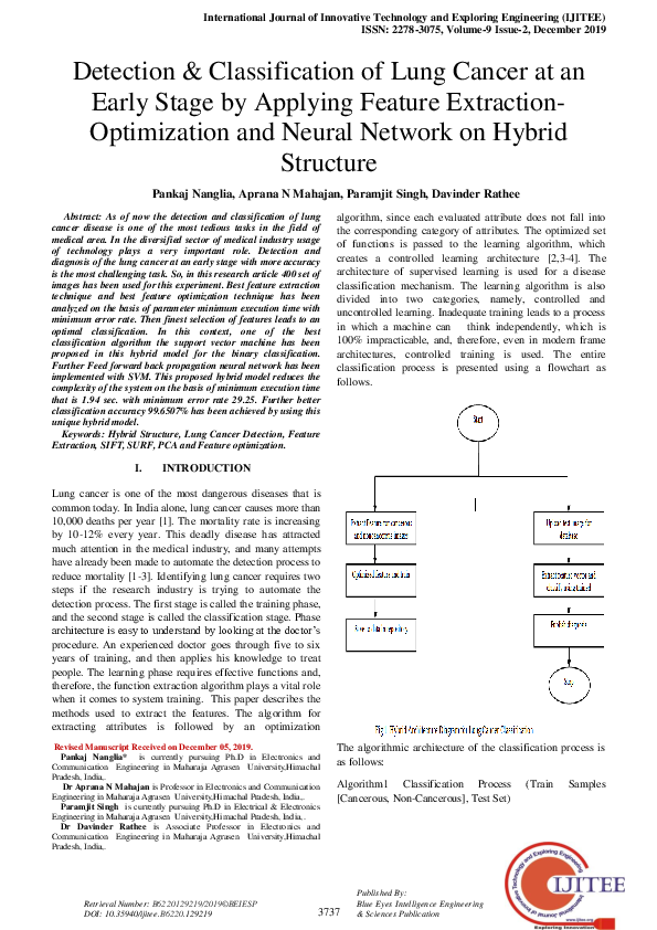 (PDF) Detection Classification of Lung Cancer at an Early Stage by Applying Feature Extraction ...