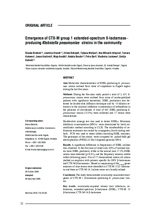 (PDF) Emergence of CTX-M group 1 extended-spectrum beta-lactamase ...