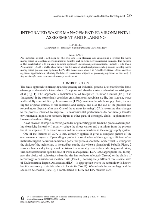 (PDF) Integrated Waste Management: Environmental Assessment and Planning