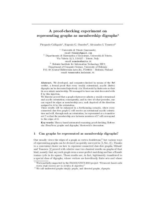 (PDF) A Proof-checking Experiment on Representing Graphs as Membership ...