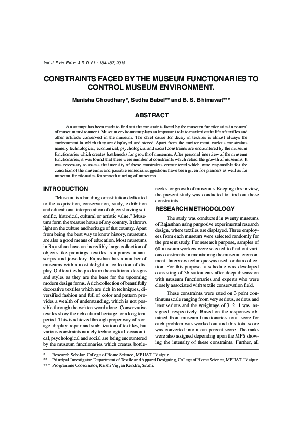 (PDF) Constraints Faced by the Museum Functionaries to Control Museum ...