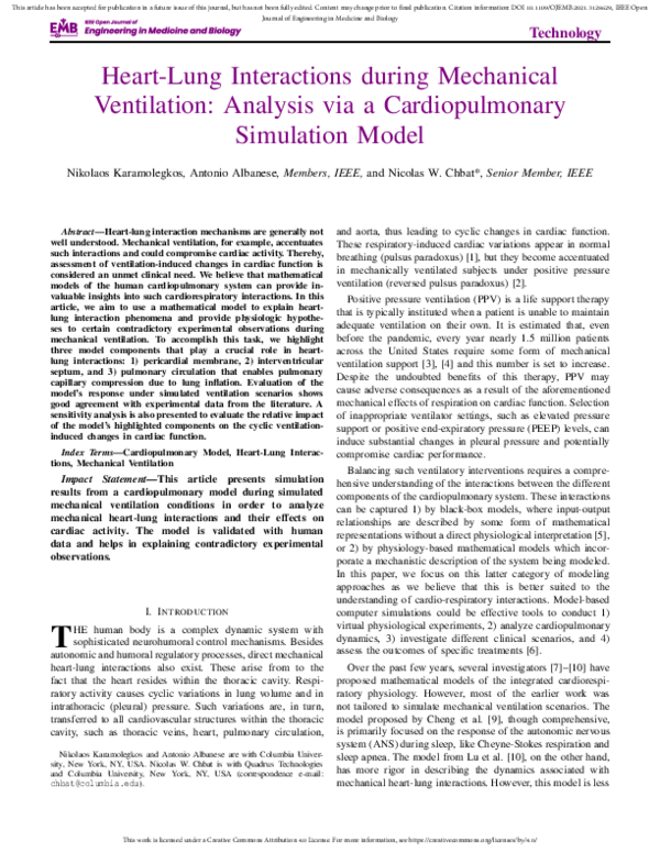 (PDF) Heart-Lung Interactions during Mechanical Ventilation: Analysis ...