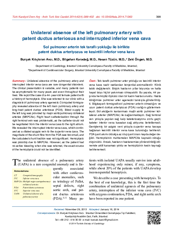 (PDF) Unilateral absence of the left pulmonary artery with patent ...