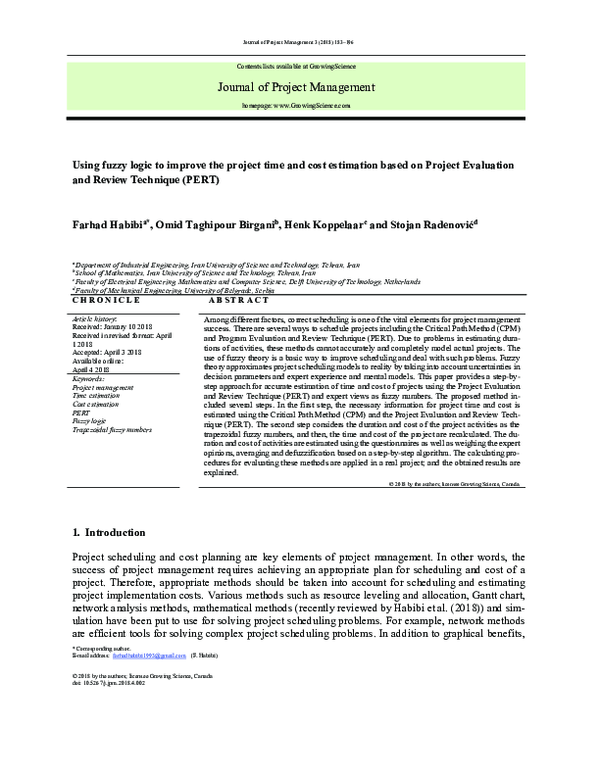 Pdf Using Fuzzy Logic To Improve The Project Time And Cost Estimation Based On Project