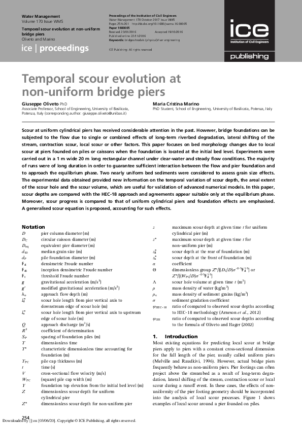(PDF) Temporal scour evolution at non-uniform bridge piers