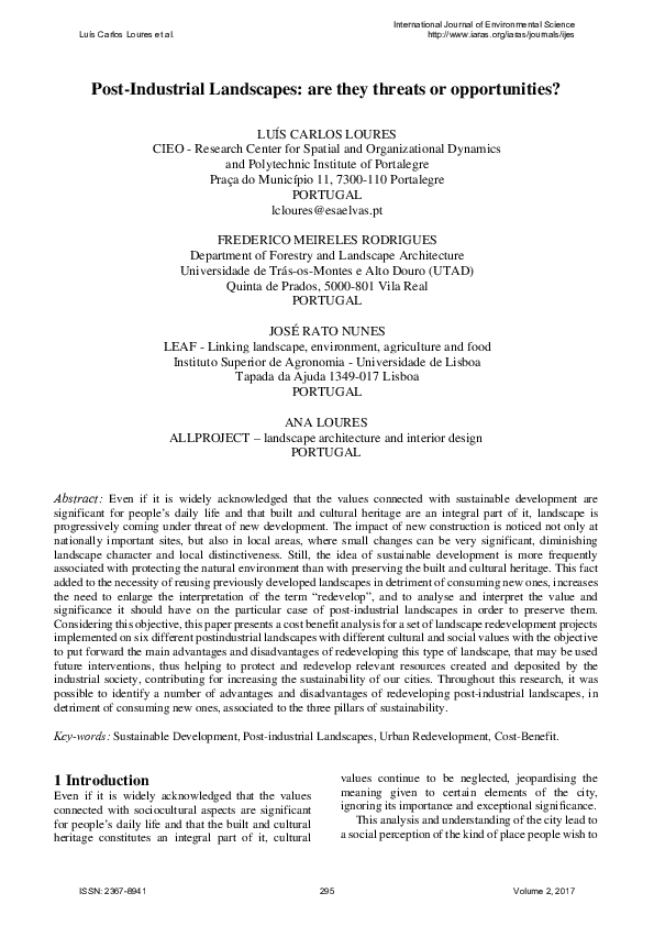 (PDF) Post-Industrial Landscapes: Are They Threats or Opportunities?