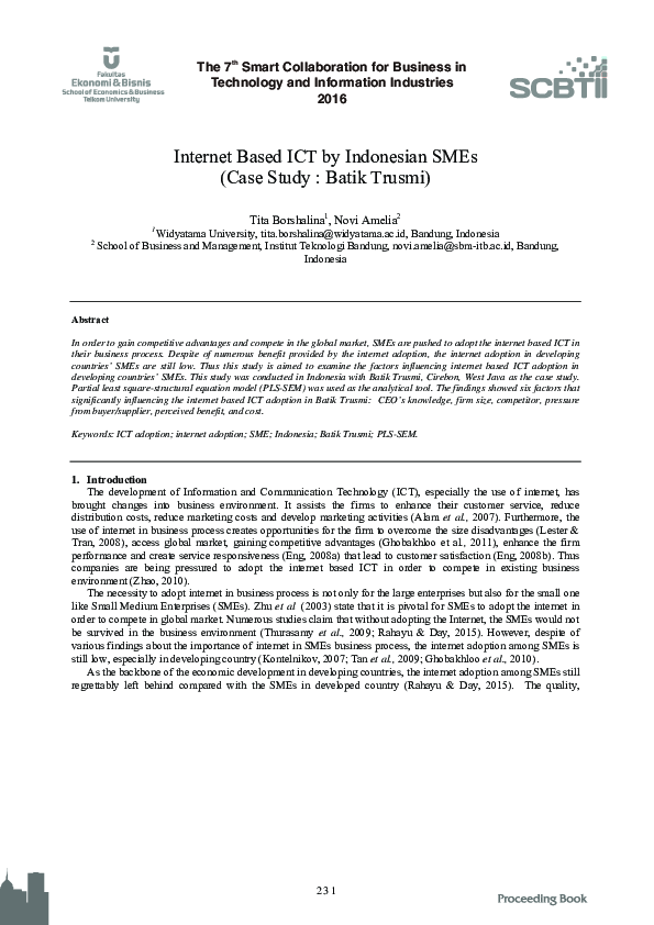 (PDF) Internet Based ICT by Indonesian SMEs