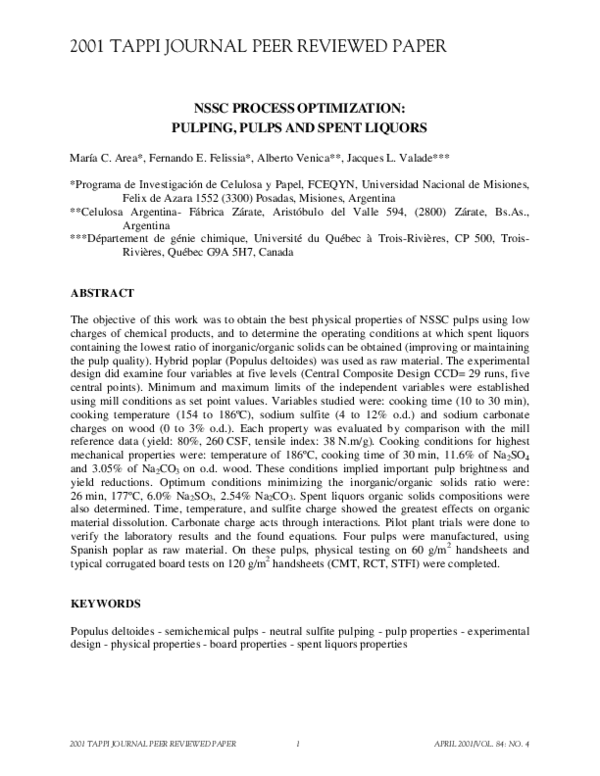 (PDF) NSSC process optimization, Part I: Pulping, pulps, and spent liquors