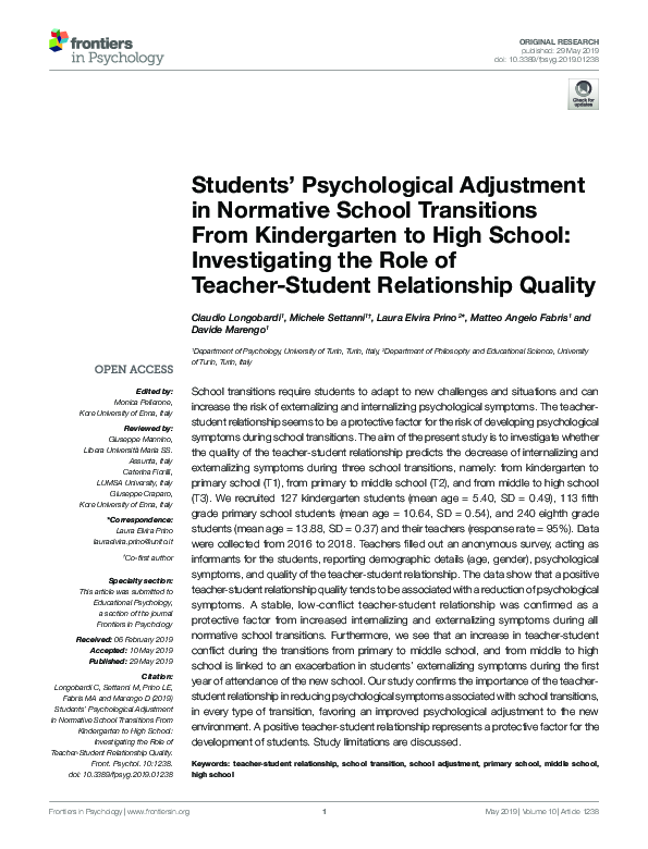 (PDF) Students’ Psychological Adjustment in Normative School ...