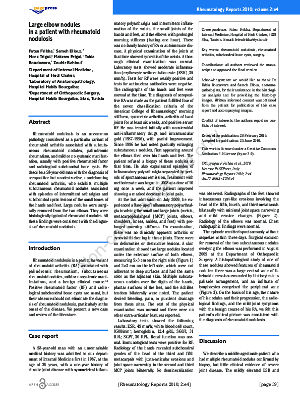 (PDF) Large elbow nodules in a patient with rheumatoid nodulosis
