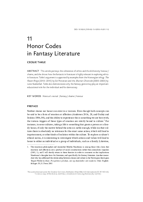 (PDF) 11 Honor Codes in Fantasy Literature