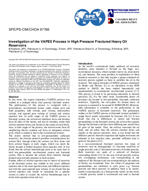 (PDF) Investigation of the Vapex process in high pressure fractured heavy oil reservoirs