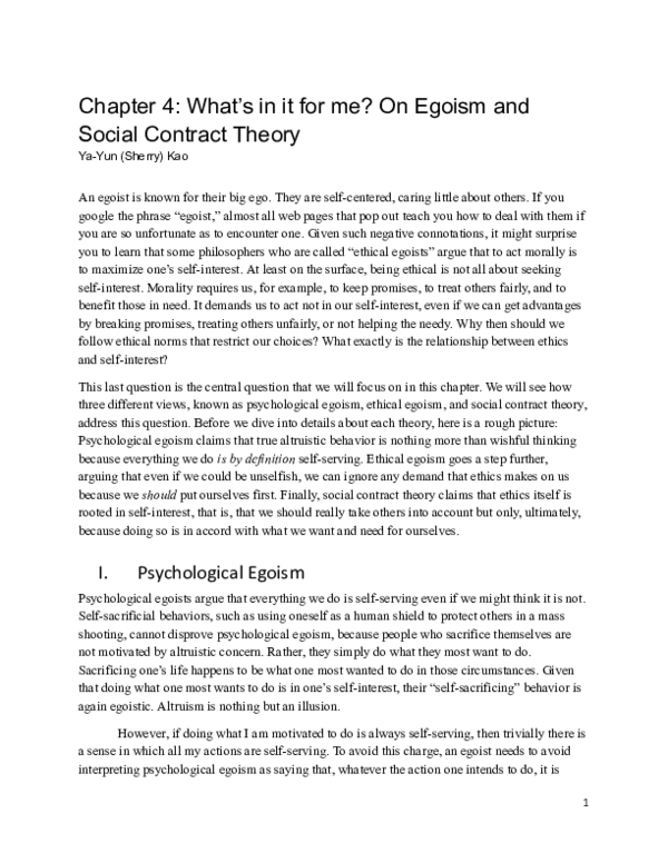 (PDF) What is in it for Me? On Egoism and Social Contract Theory