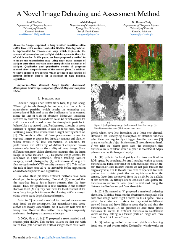 (PDF) A Novel Image Dehazing and Assessment Method