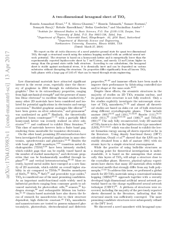 (PDF) A two-dimensional hexagonal sheet of TiO$_2$