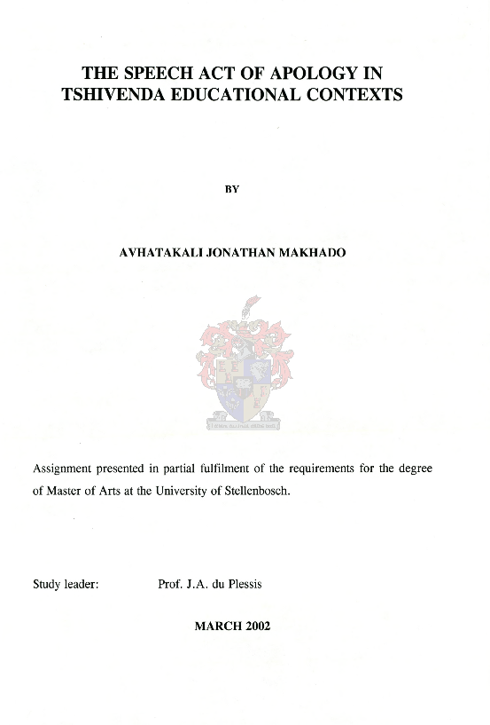 (PDF) The speech act of apology in Tshivenda educational contexts