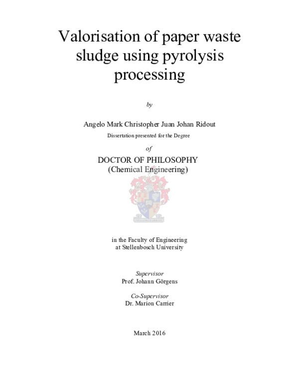 (PDF) Valorisation of paper waste sludge using pyrolysis processing | Angelo Ridout - Academia.edu