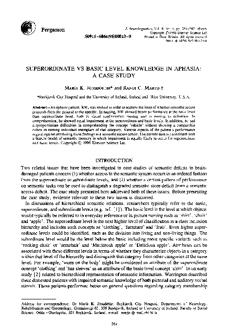 (PDF) Superordinate vs basic level knowledge in aphasia: A case study
